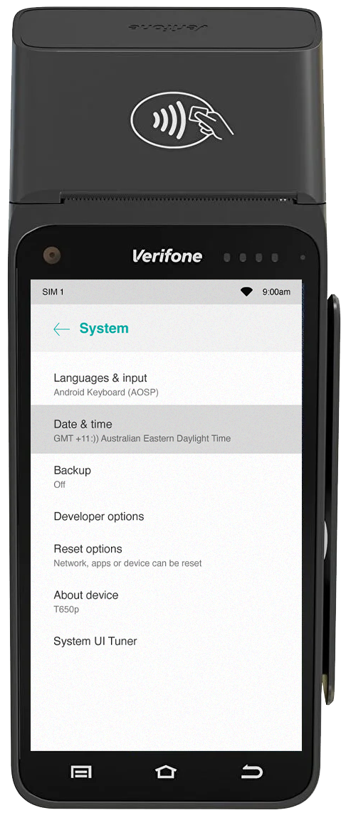 How to check the time zone on a Verifone T650p – VostroPay